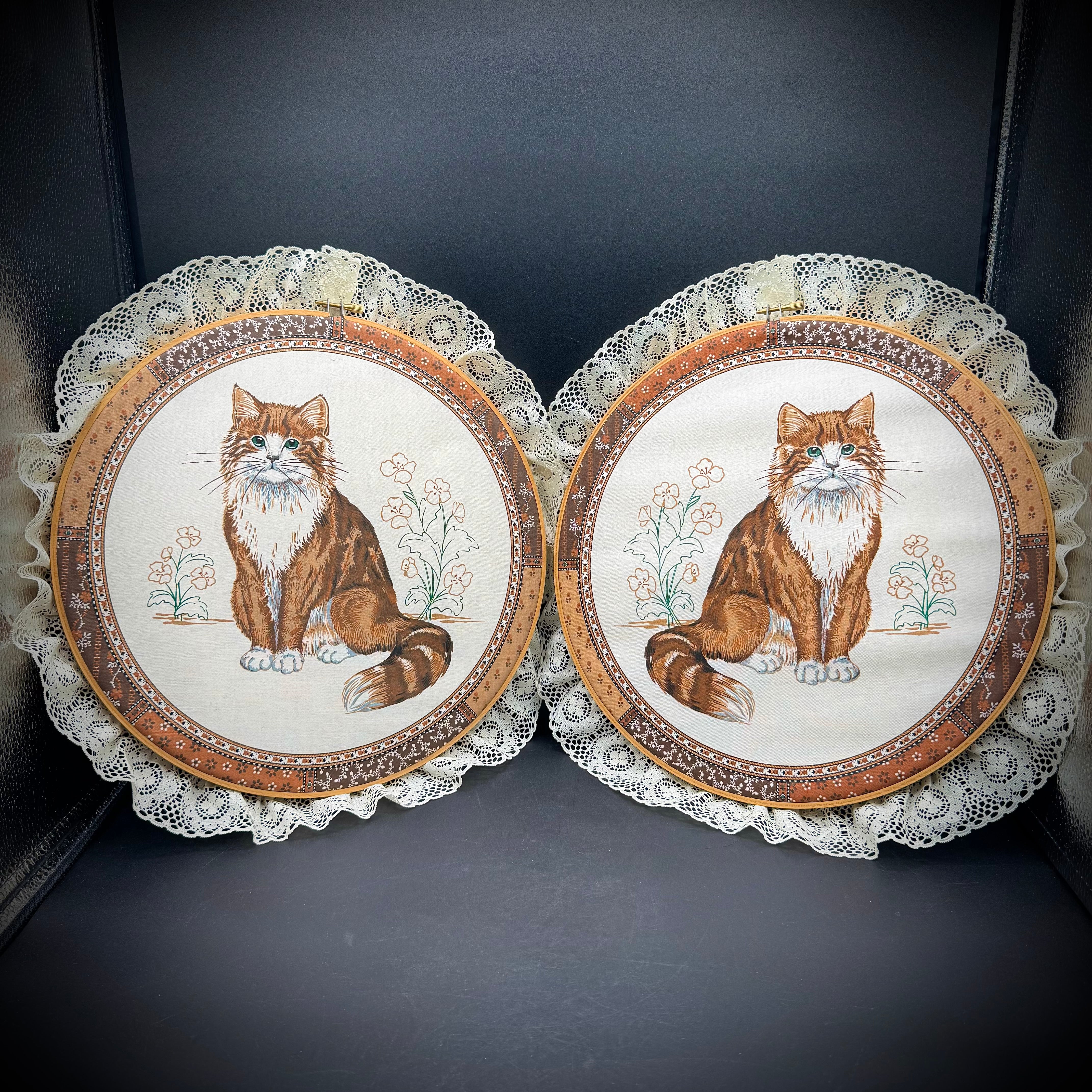 Pair of Cranston Cat Screen Printed Round Fabric Displays – Picker Road ...