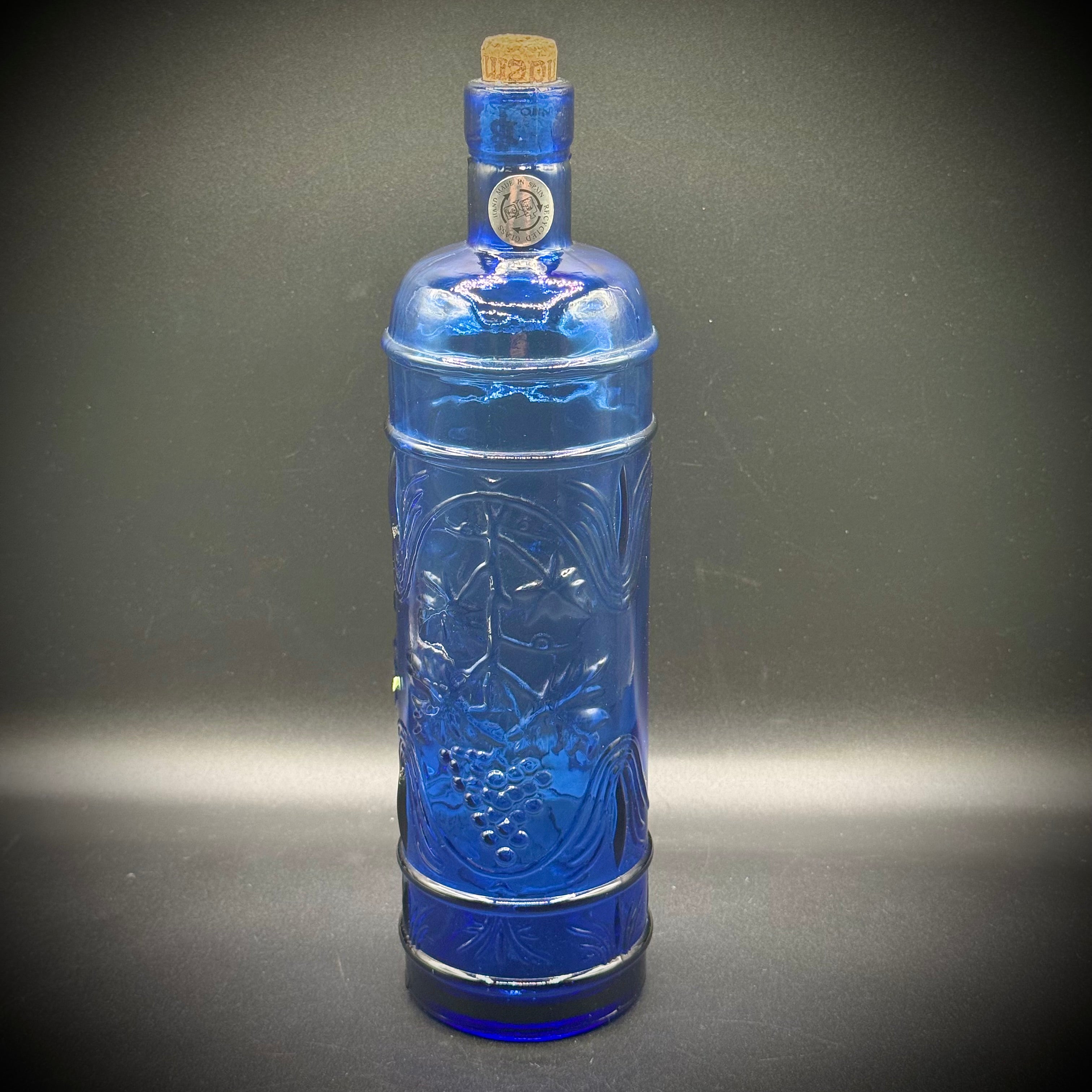 Vintage Cobalt Blue Grapes & Leaves Bottle - Made in Spain – Picker ...