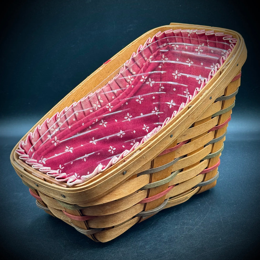Vintage 1995 Signed Longaberger Angled Basket with Plastic Insert & Li ...