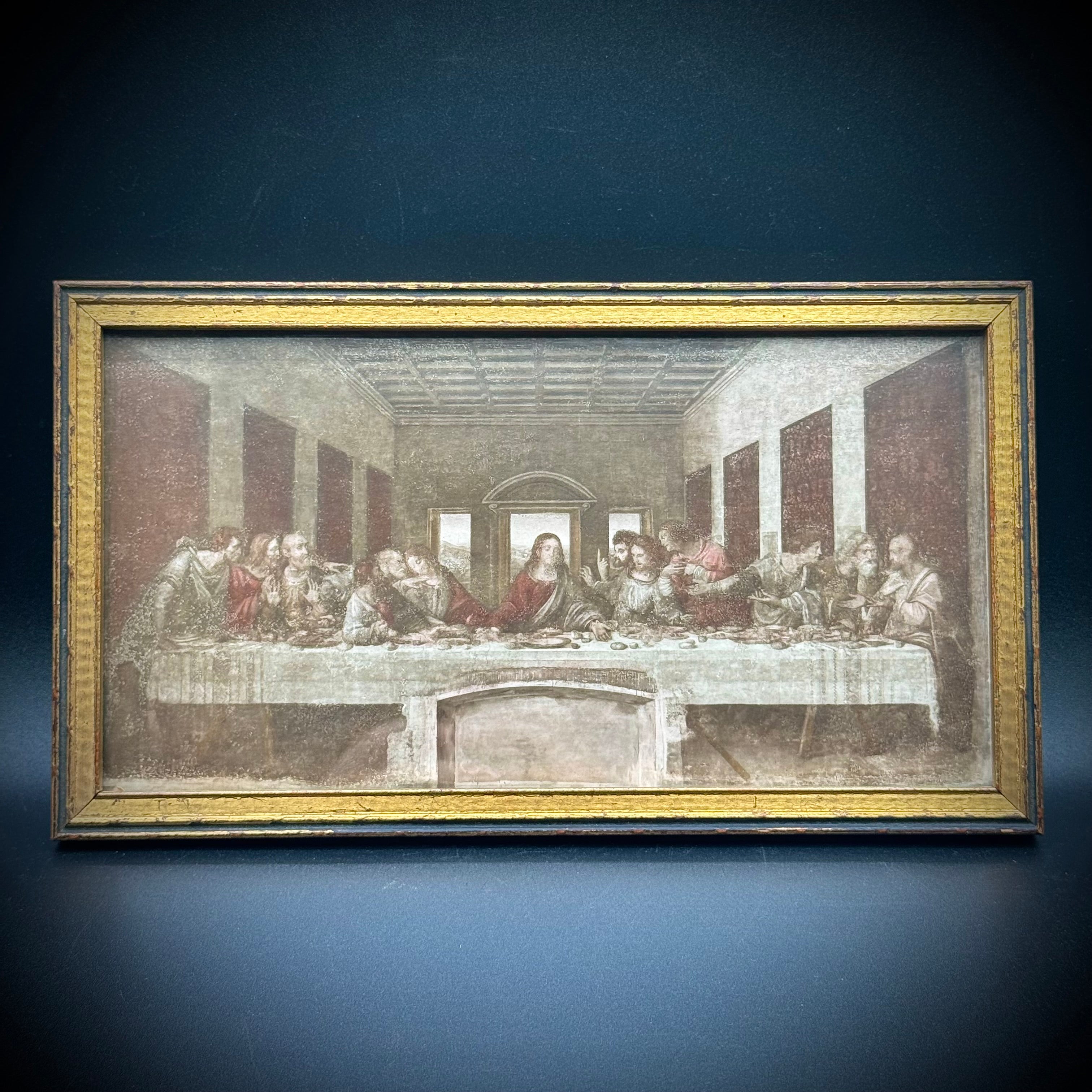 Antique Hand Tinted Last Supper Lithograph in Original Antique Gold Gi ...